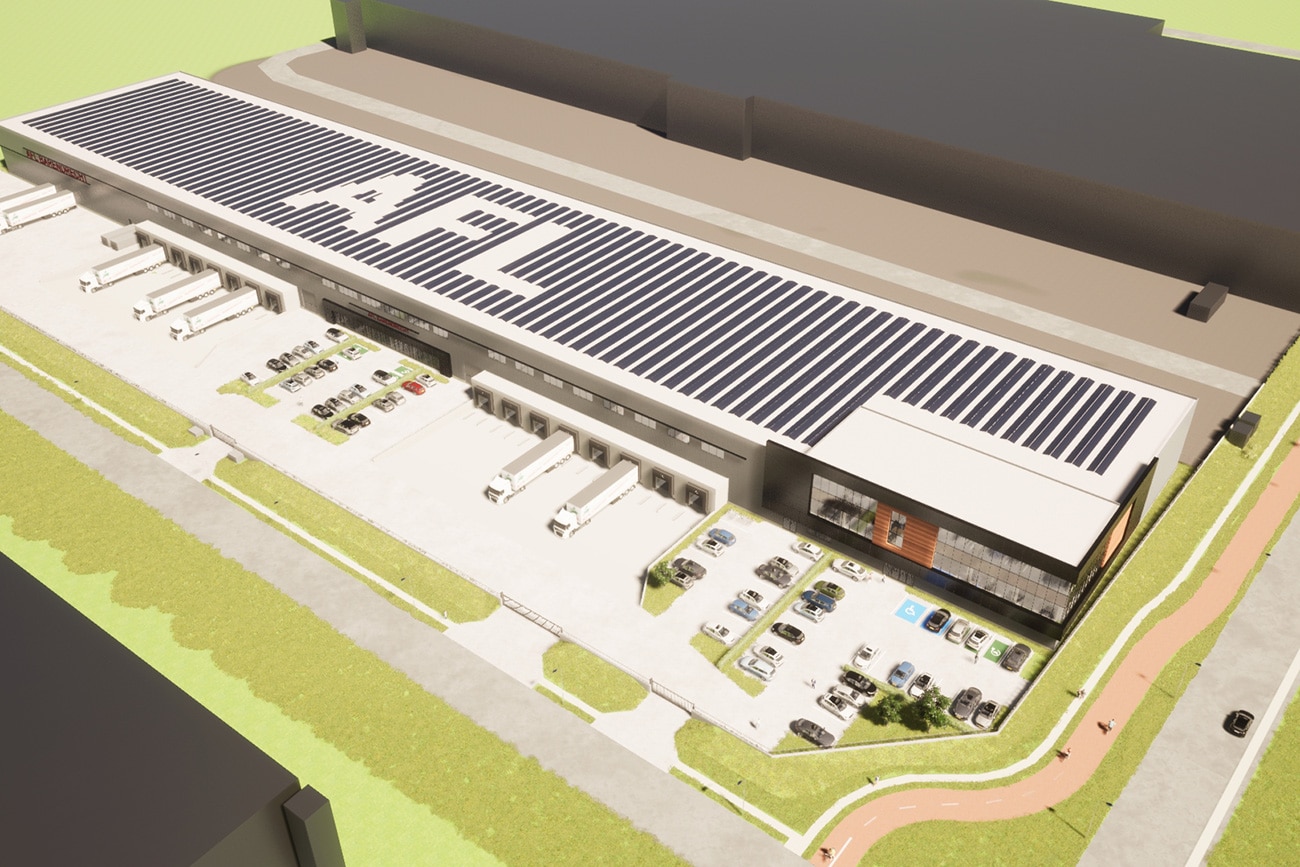 A quarter kilometer distribution center. Building from left to right